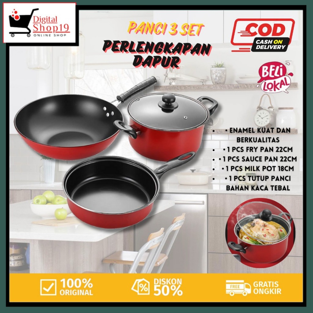Jual DS.ID COD Panci Set Pot Cookware Set Anti Lengket Panci Set 3 IN 1 Anti Lengket Panci Isi 3 ...