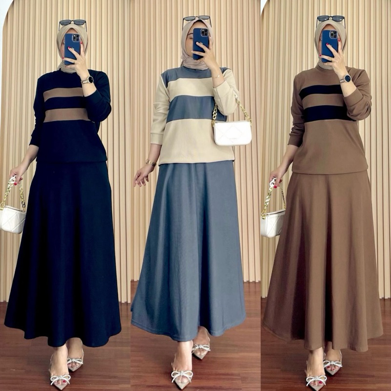 Jual Ready setelan Rok wanita Clara one set rok knit Premium/setelan ...