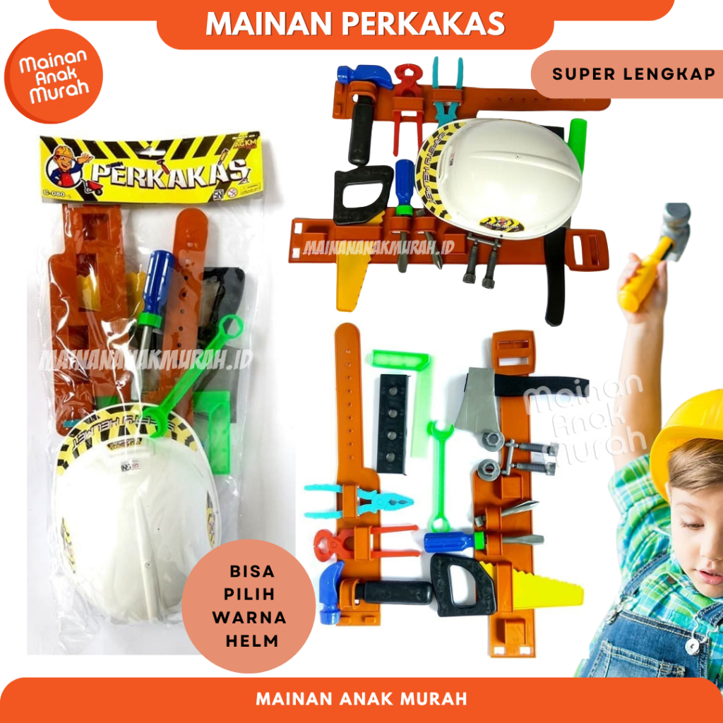 Jual Mainan Alat Tukang Pertukangan Perkakas / Tool Set Anak Helm Sabuk ...