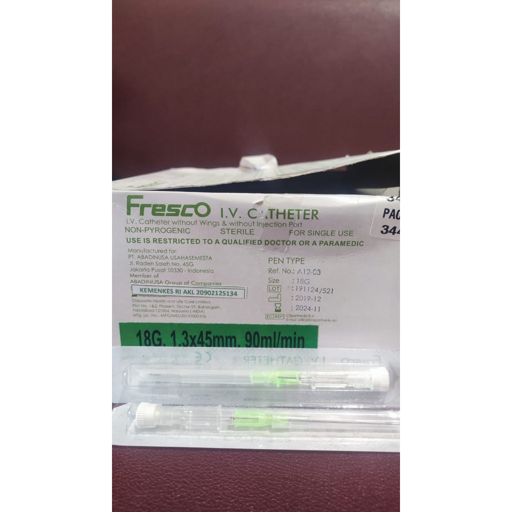 Jual IV Catheter/ Abbocath No. 18 G Merk Fresco (Tipe Pen) | Shopee ...