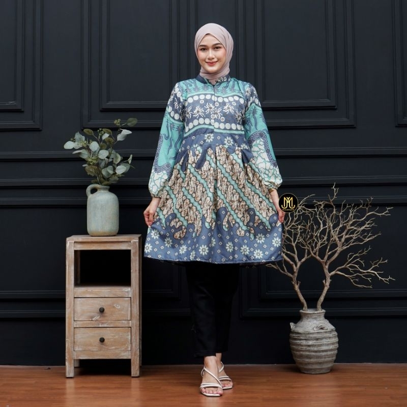 Jual Atasan Wanita Baju Batik Tunik Terbaru Resleting Depan Size M L XL ...