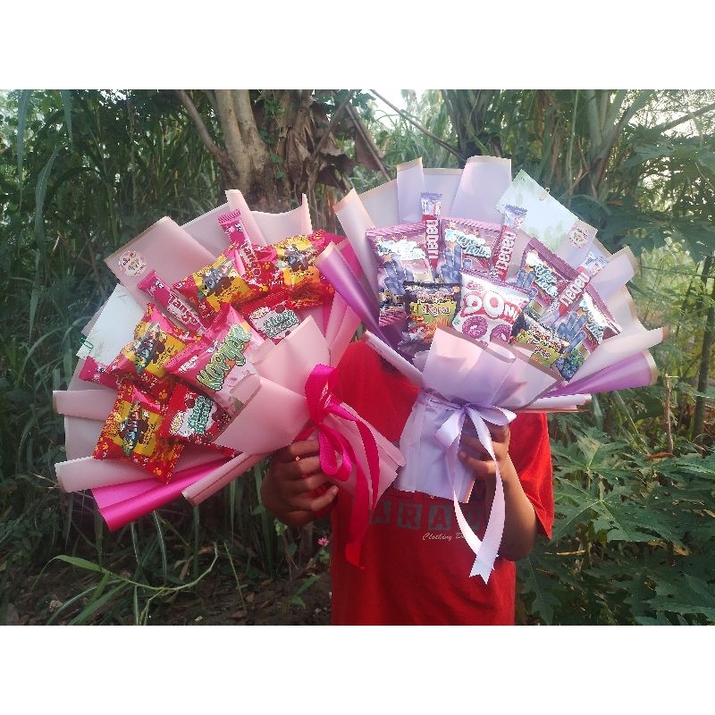 Jual Buket snack tema ungu pink kuning coklat biru hijau merah/ buket ...