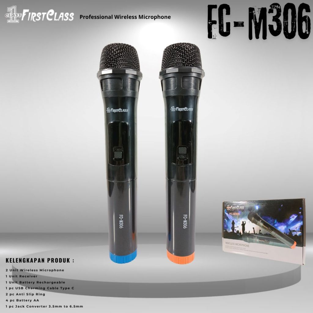 Jual Microphone tanpa kabel FIRSTCLASS M306 Mic Wireless | BEST SELLER mik wireless fc 306 M 306 ...