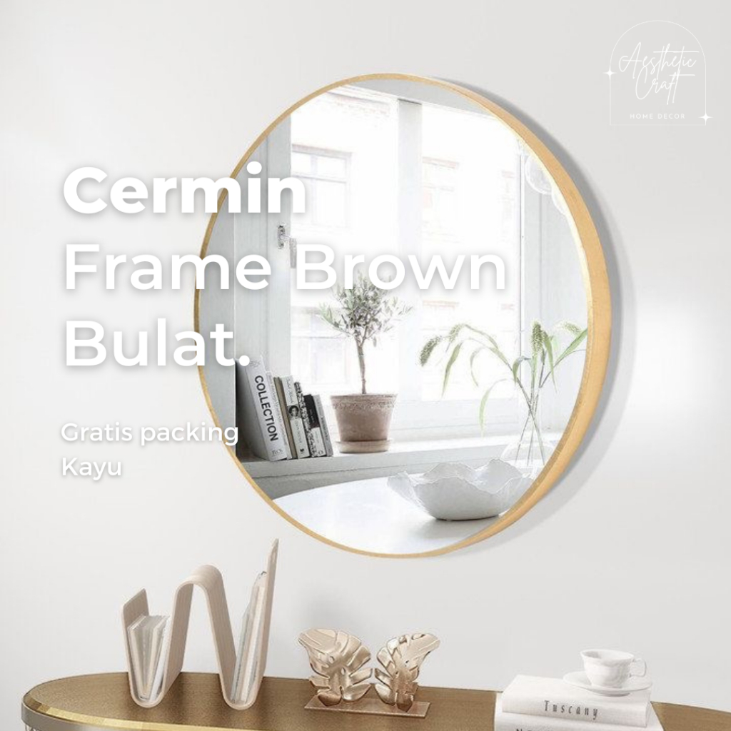 Jual Cermin Bulat Frame PVC kayu muda dekorasi aesthetic ruangan ...
