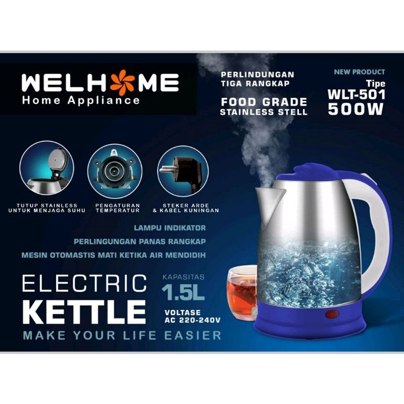 Jual Kettle Electric Welhome WLT-501 Warna 500W 1,5 Liter Teko Listrik ...