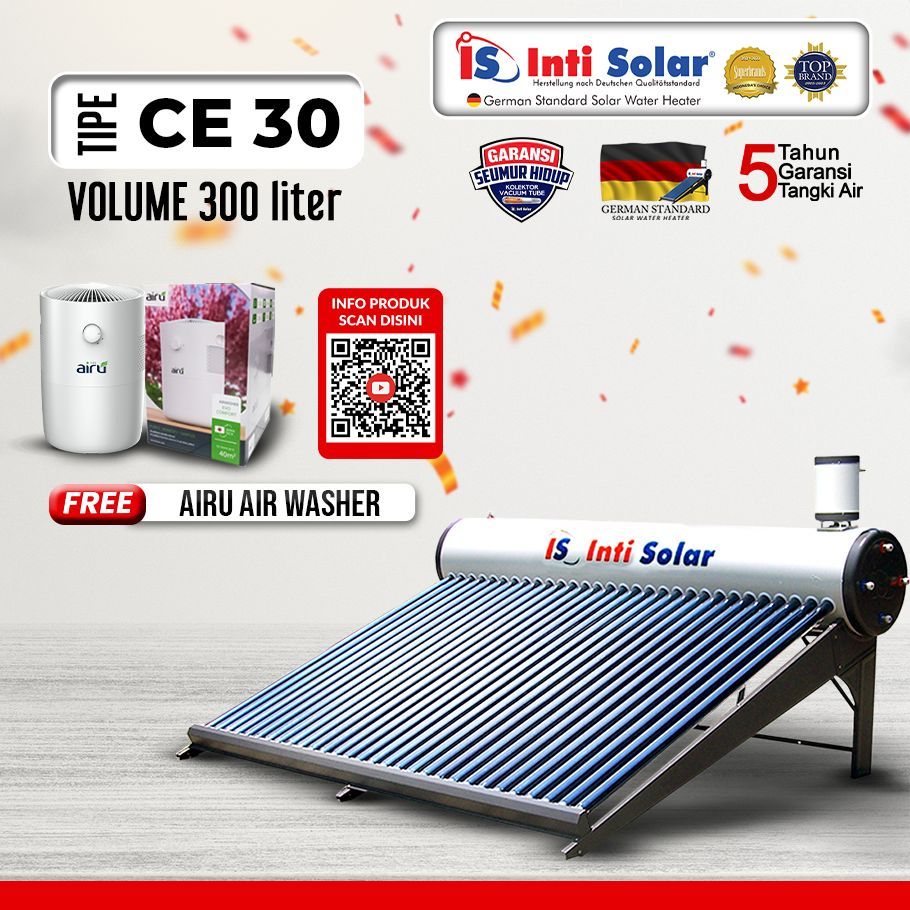 Jual INTI SOLAR Water Heater IS CE-30 CE-300Liter Pemanas Air Tenaga ...