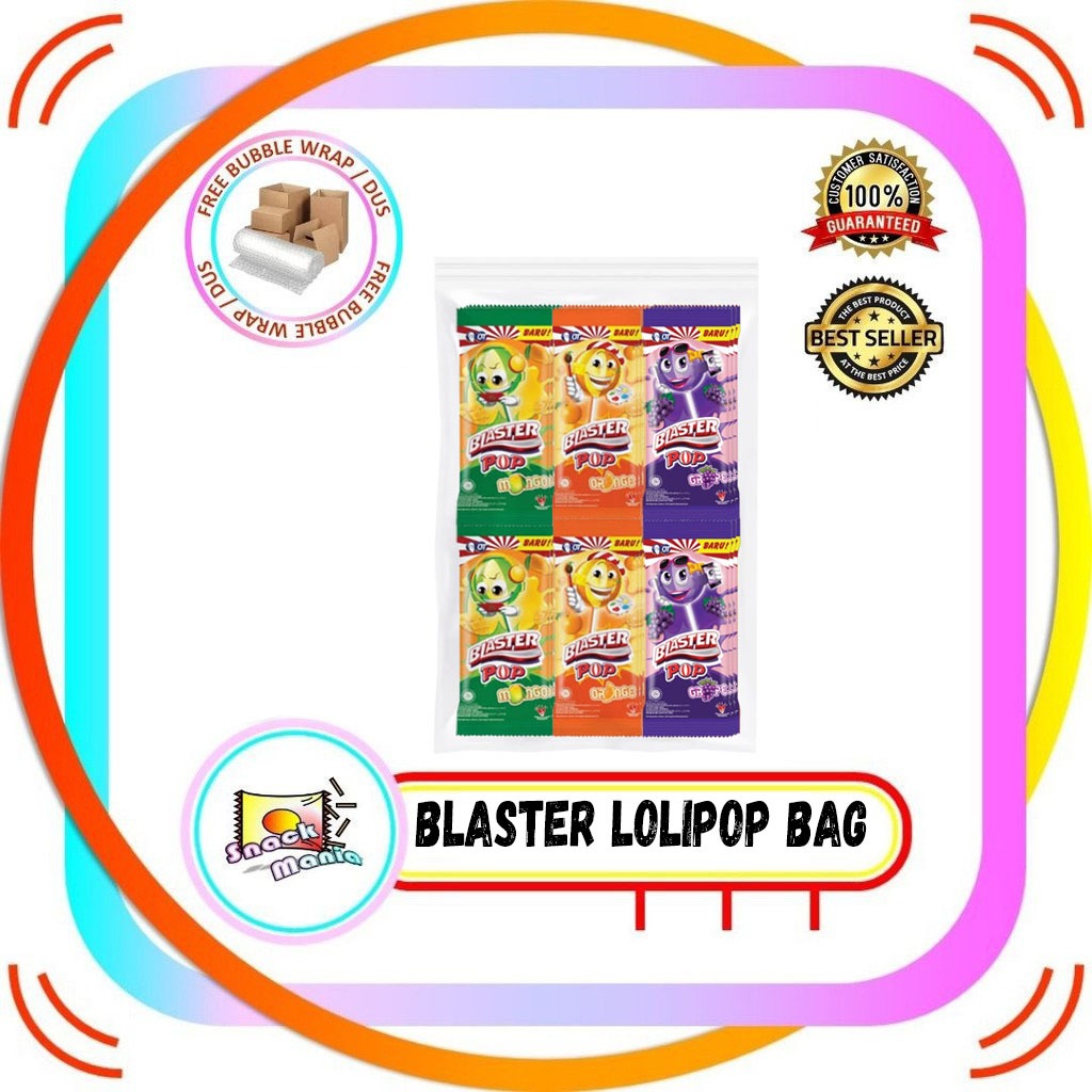 Jual Blaster Pop Assorted Lollipop Mango Orange Grape Candy 36 pcs x 6. ...