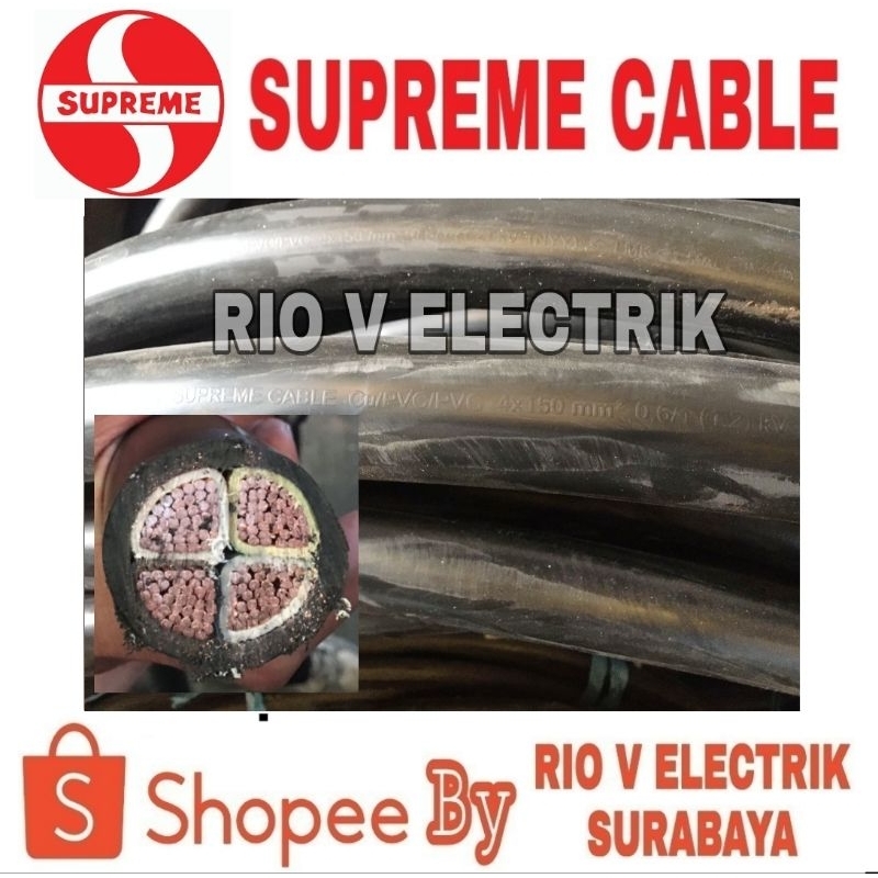 Jual Kabel Listrik NYY 4X150mm SUPREME 4 X 150 mm Hitam per Meter CABLE MULTI CORE 4x150 ...