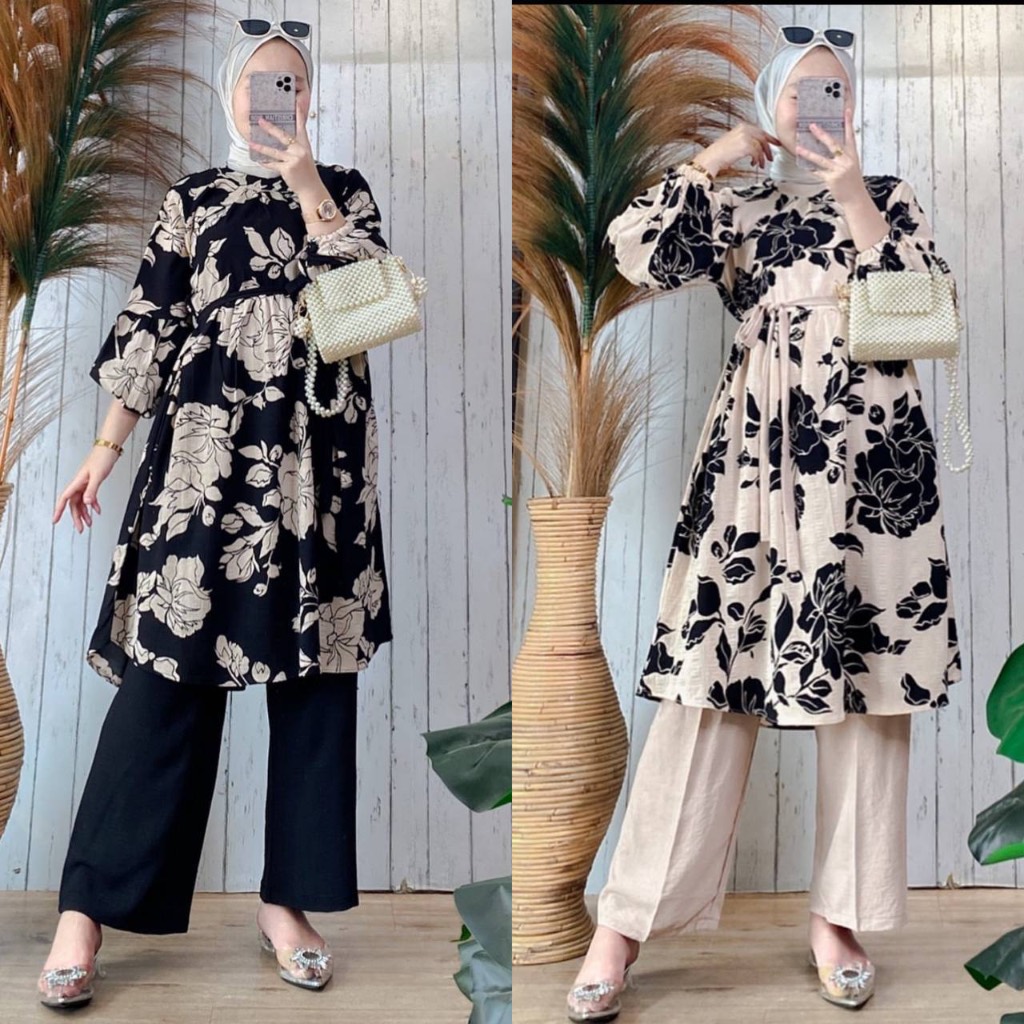 Jual WDN - DAVINA SETELAN TUNIK RAYON DIAMOND PREMIUM / ONESET SETELAN ...