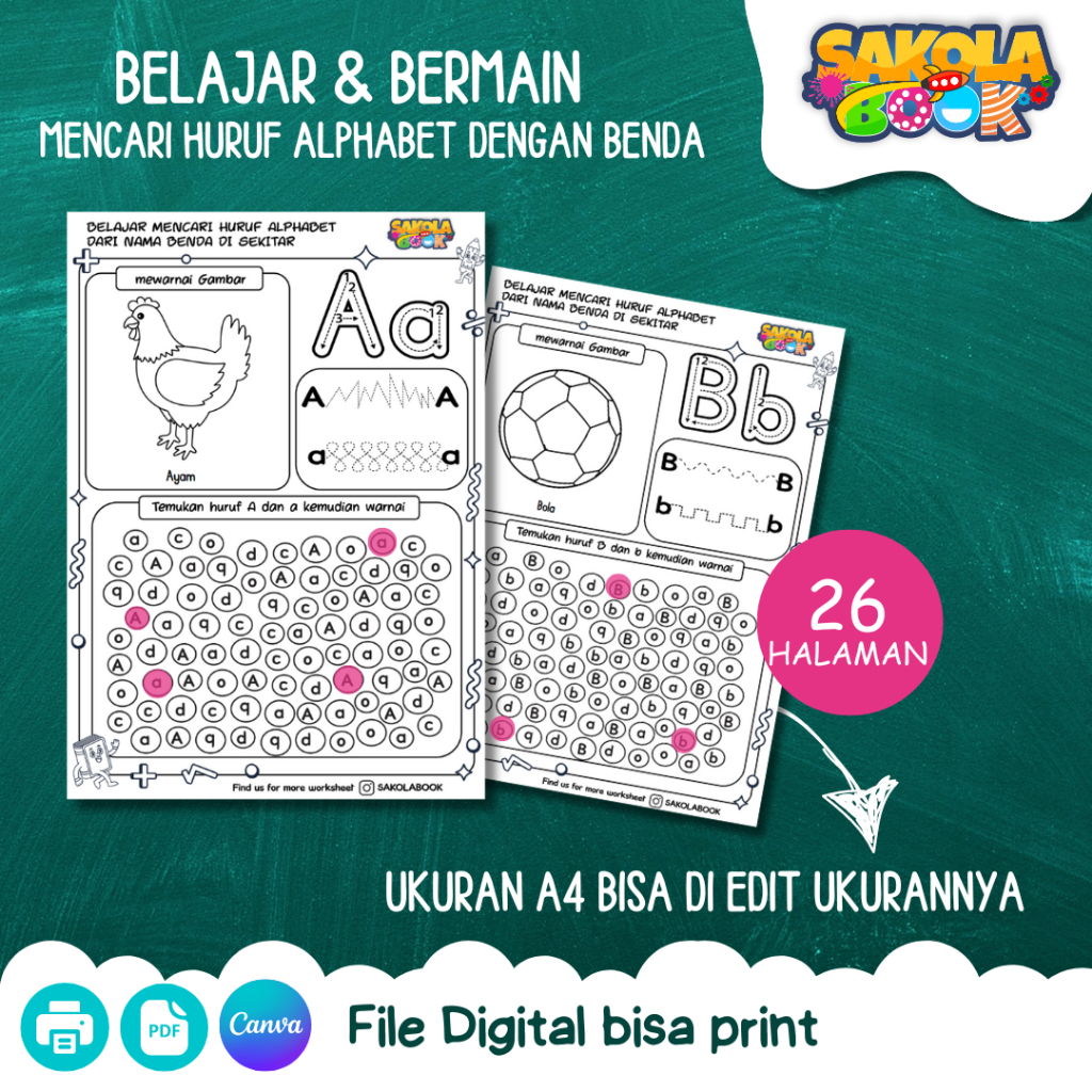 Jual SAKOLABOOK- PRINTABLE AKTIVITAS WORKSHEET DIGITAL ANAK BELAJAR HURUF ALPHABET FILE PDF ...