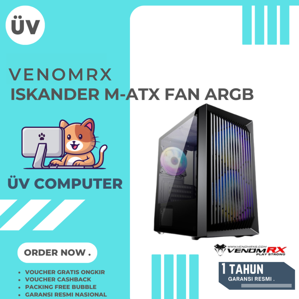 Jual VenomRX Venom RX Iskander Casing PC Komputer Gaming Mid Tower M-ATX 2FAN ARGB Black Hitam ...