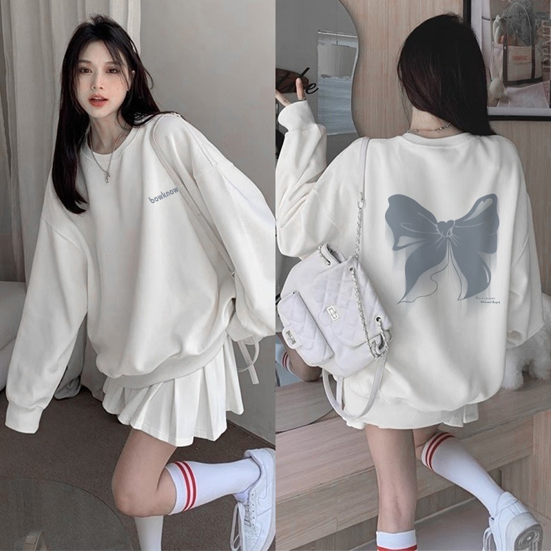 Jual Sweater Oversize Wanita Lengan panjang Model Versi Korea Dasi Kupu ...