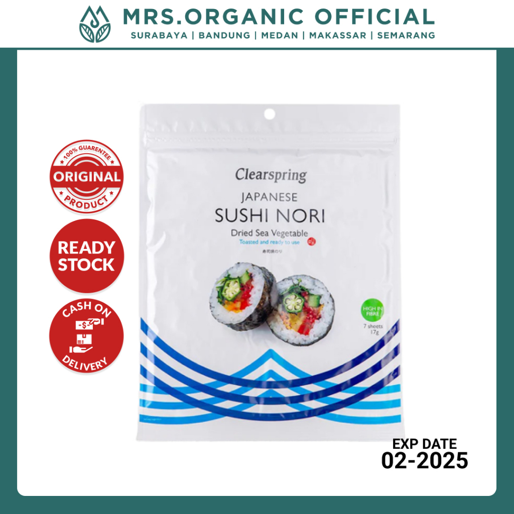 Jual Rumput Laut Kering Organik Clearspring Organic Japanese Toasted Sushi Nori 7 Sheets 17g ...