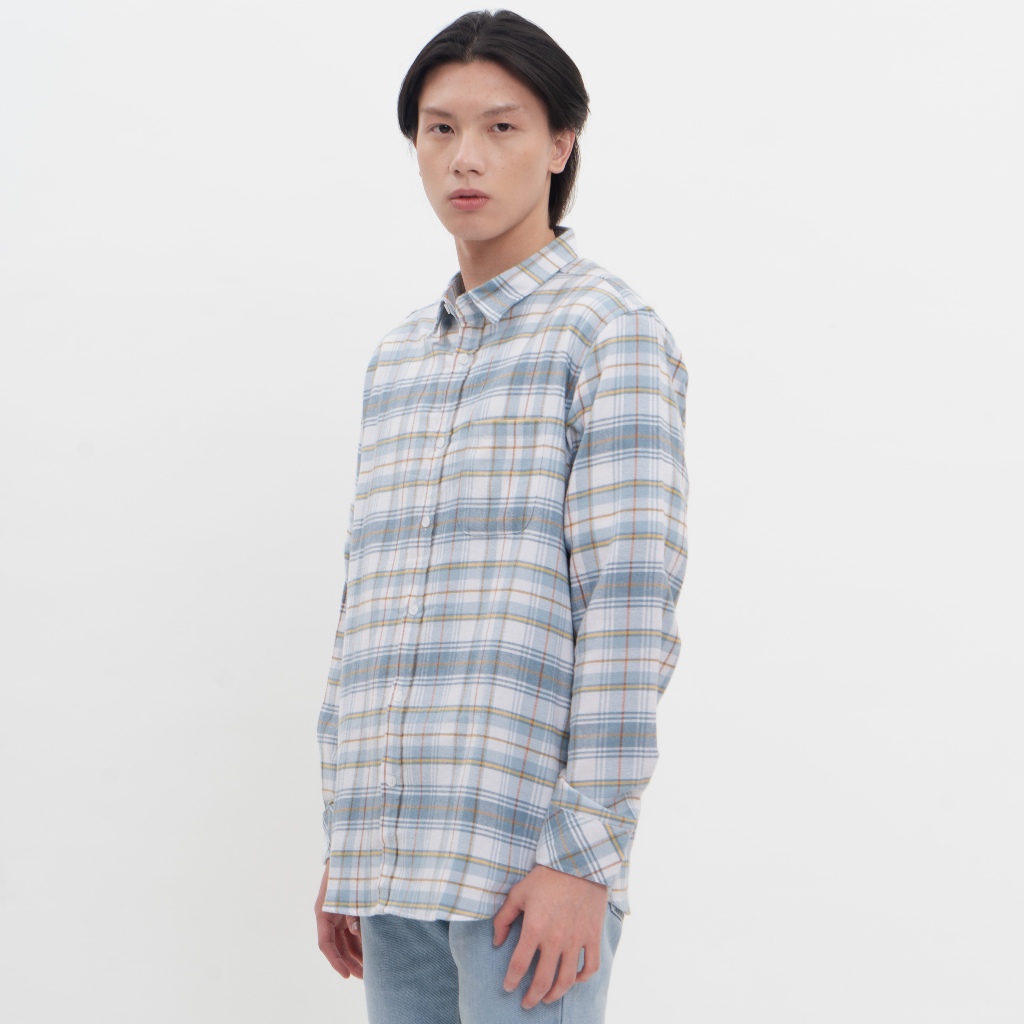 Jual M231 Kemeja Pria Flannel Panjang Biru 0301 | Shopee Indonesia