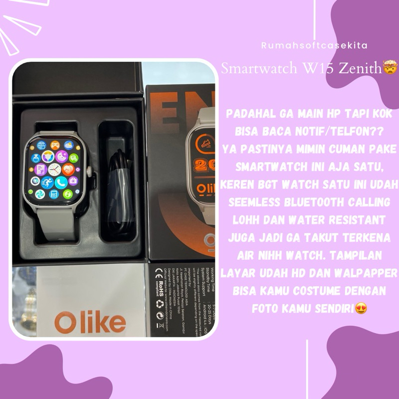 Jual OLIKE SMARTWATCH/JAM TANGAN PINTAR W15 ZENITH COSTUME FACE/BISA ...