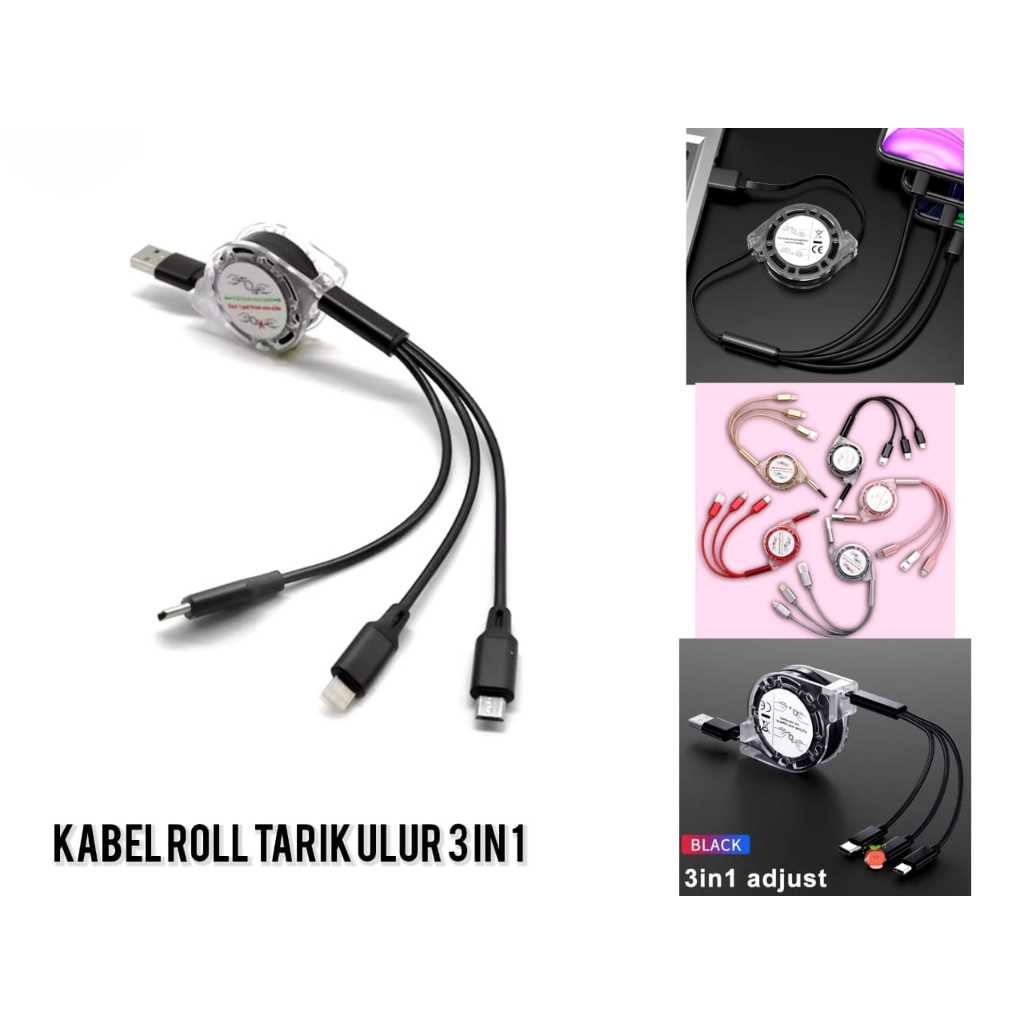 Jual Kabel roll tarik ulur 3in1 / kabel roll tarik 3in1 2.4A kabel ...