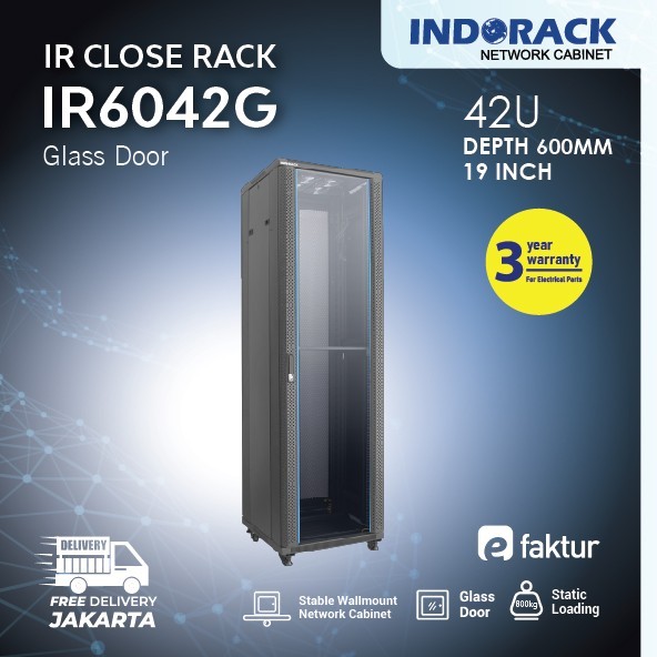 Jual Close Rack INDORACK Glass Door Rack Server 42U Depth 600mm IR6042G ...