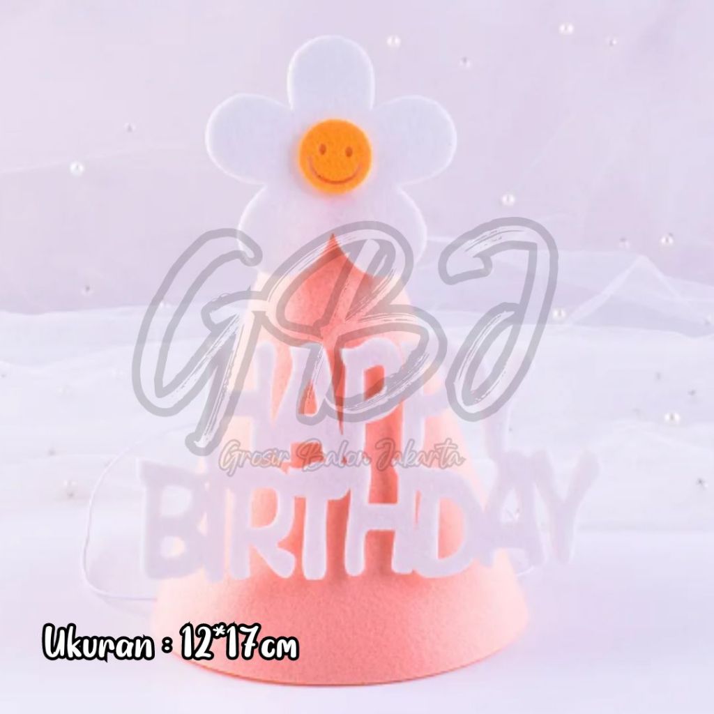 Jual TOPI Ulang Tahun Kerucut / Party Hat Kain Flanel Daisy Segitiga ...