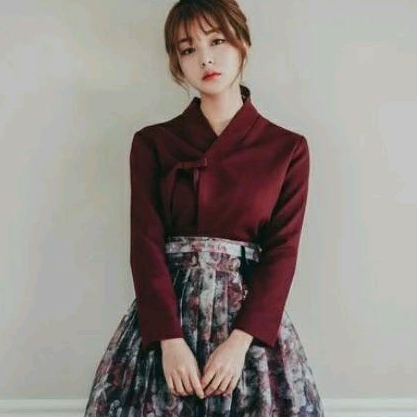 Jual JEOGORI ATASAN HANBOK MODERN BUNGA MAROON RED KOREA CASUAL DAILY ...
