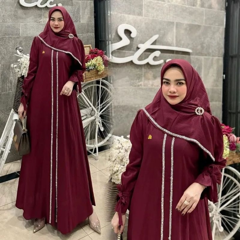 Jual Aulia Dress Set Hijab Bahan Polo Line Kancing Depan Busui Aplikasi ...