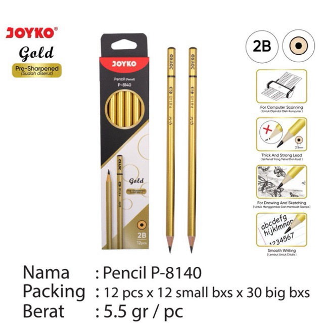 Jual ( 12pcs ) P 8140 P 8141 / Pencil 2B Emas dan Perak / Sketch ...