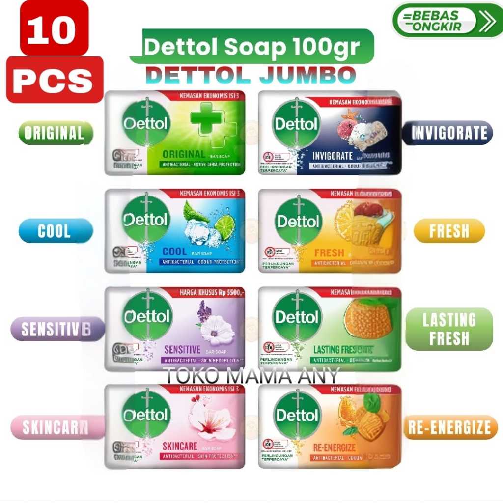 Jual 10 pcs DETTOL Random Sabun Mandi Batang 100 gram ( besar ...