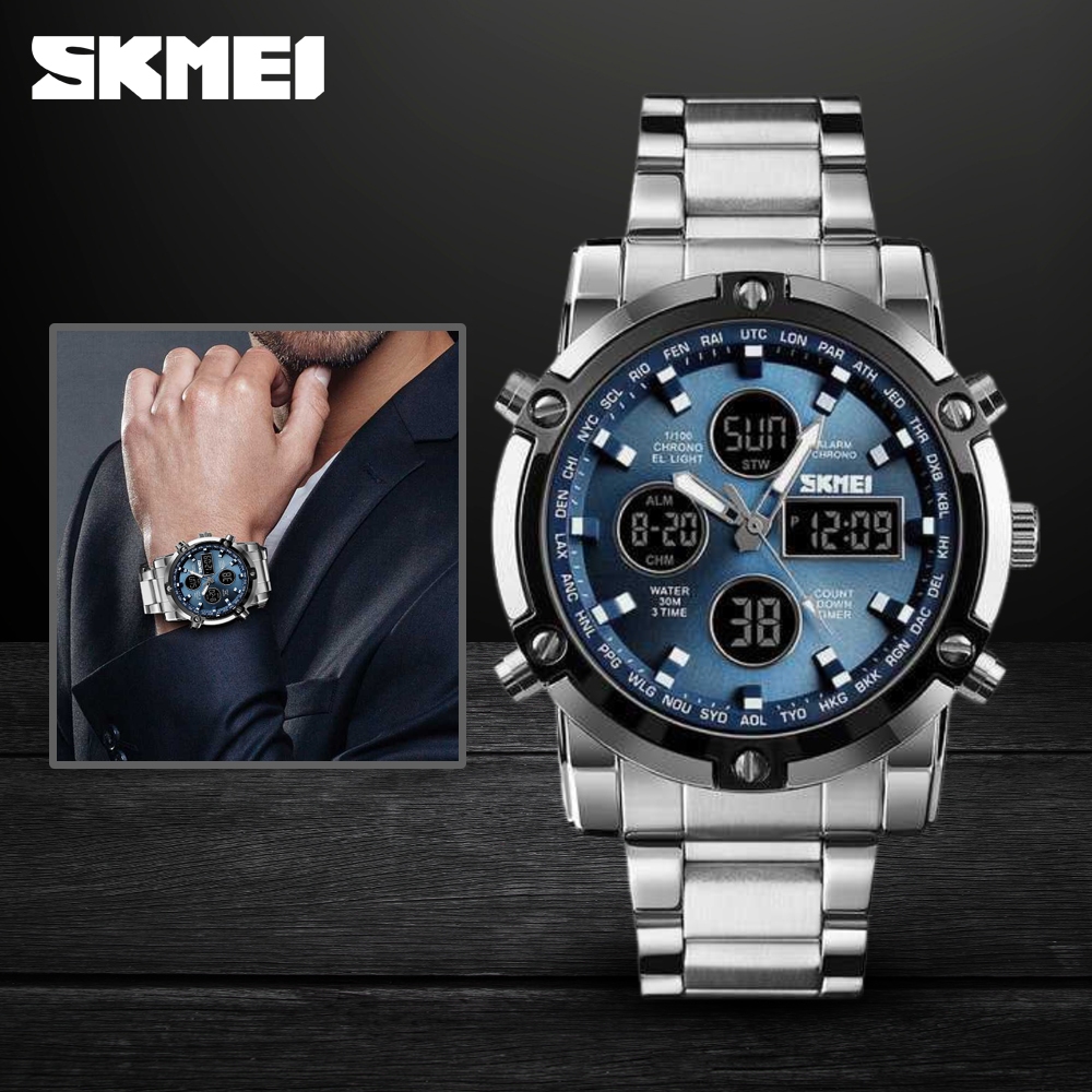 Jual SKMEI Jam Tangan Kasual Digital Analog Pria - 1389 - Silver Blue ...