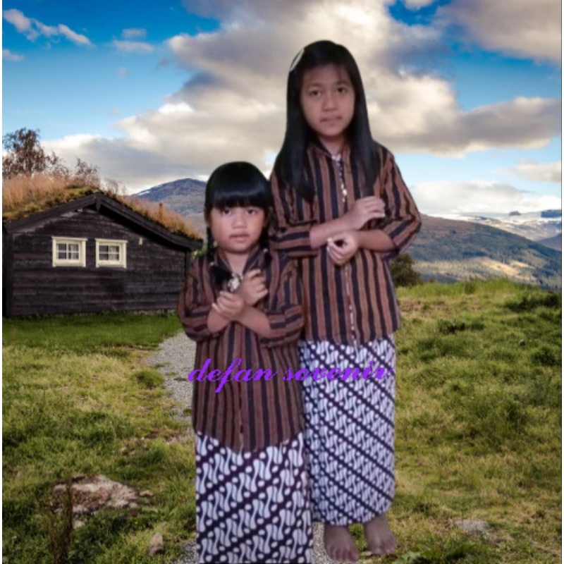 Jual kebaya lurik putri/baju surjan putri/baju adat jawa bawahan rok jarik anak | Shopee Indonesia