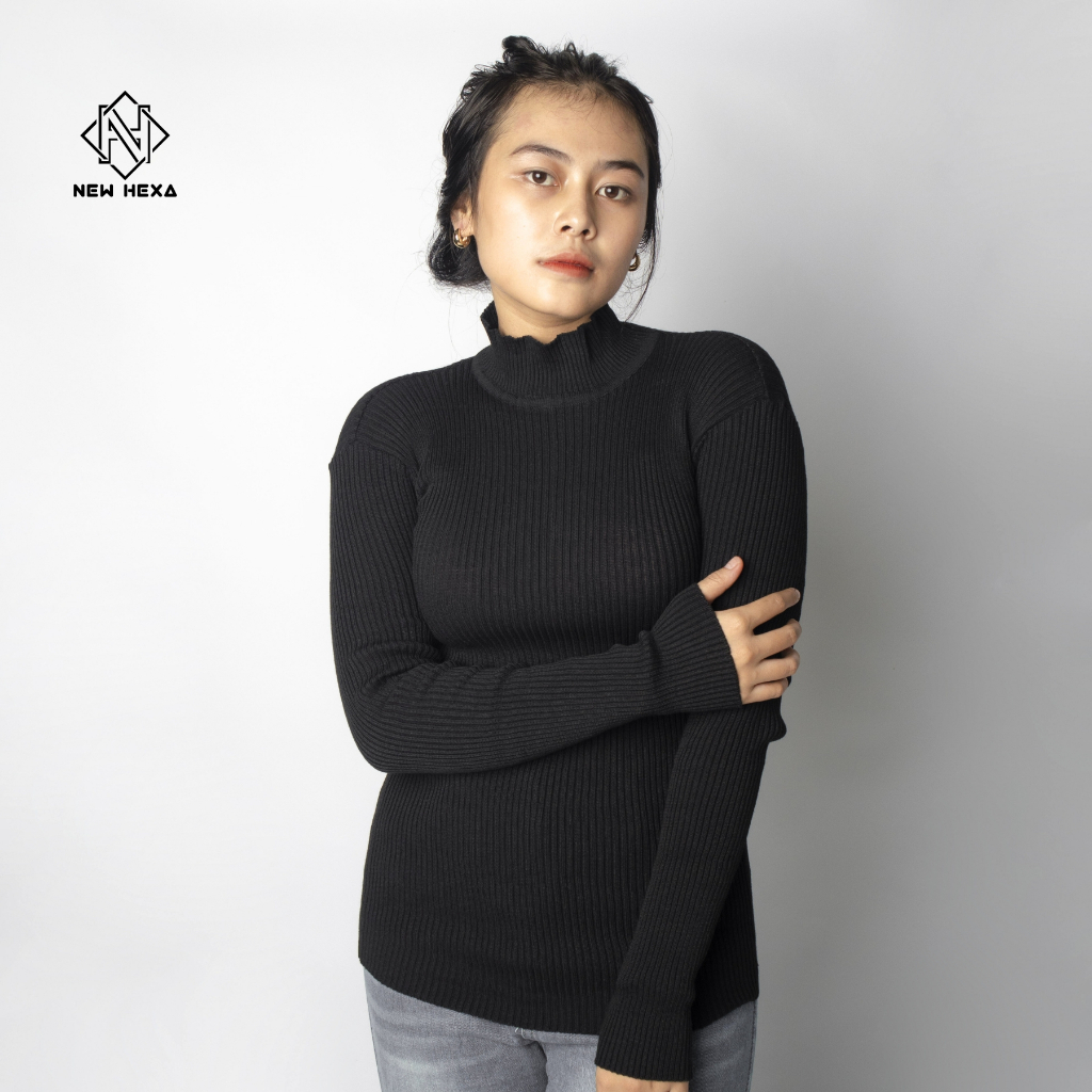 Jual New Hexa Inner Knit Rajut Wanita Turtleneck Premium Lengan Panjang ...