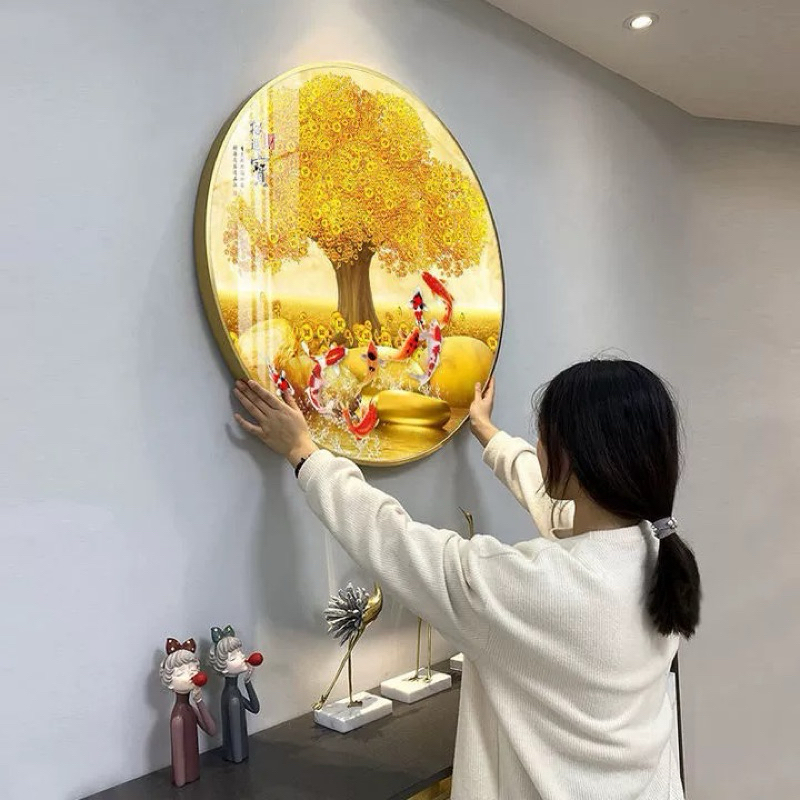 Jual Porcelain Painting Bulat Crystal 5D Motif Pohon Emas Wall Decor ...