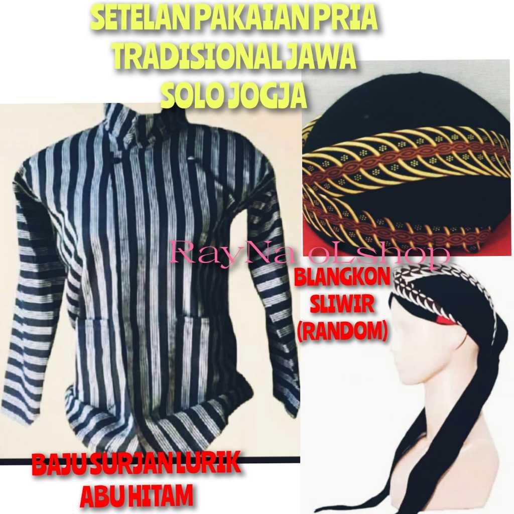 Jual BAJU KEMEJA JAWA PRIA | SURJAN LURIK ABU HITAM + BLANGKON SLIWIR | SETELAN PAKET LENGKAP ...
