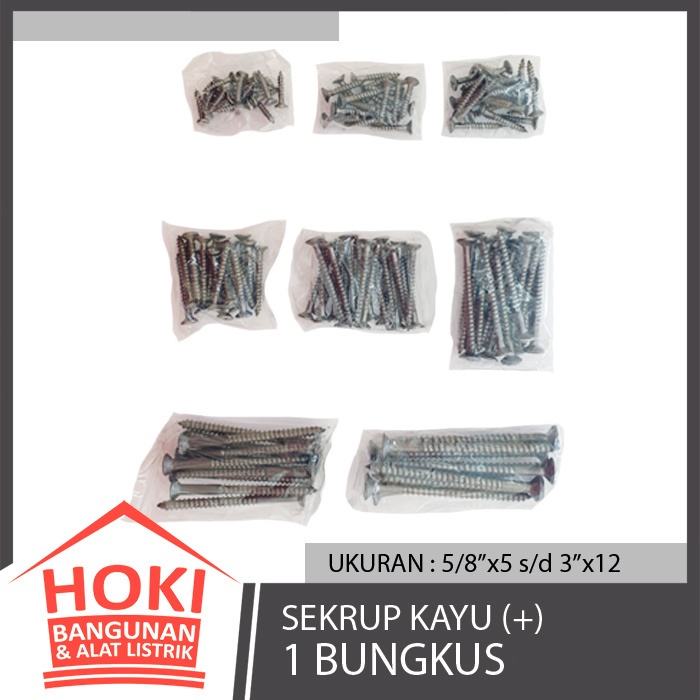 Jual SEKRUP KAYU - Baut Ulir + Ukuran 1,5 2 2,5 5 6 7,5 cm - Wood Screw ...