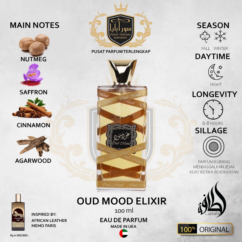Jual Oud Mood Elixir Lattafa Premium Parfum Pria/Wanita/Unisex Original Made in Dubai 100ml ...