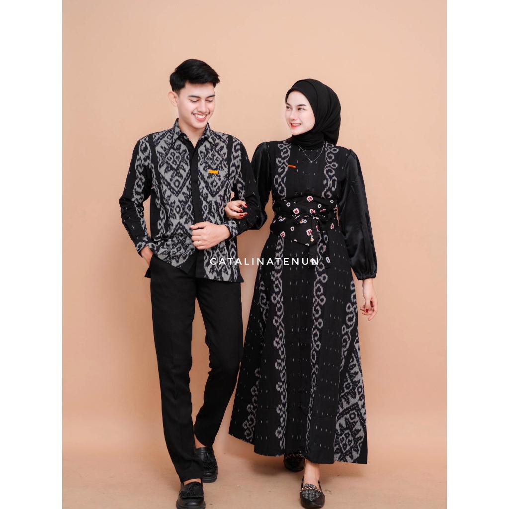 Jual baju tenun couple mia dress black - baju couple kondangan - tenun ...