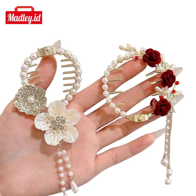 Jual MAdley Penjepit Rambut Formal dengan Mutiara dan Bunga Mawar ...