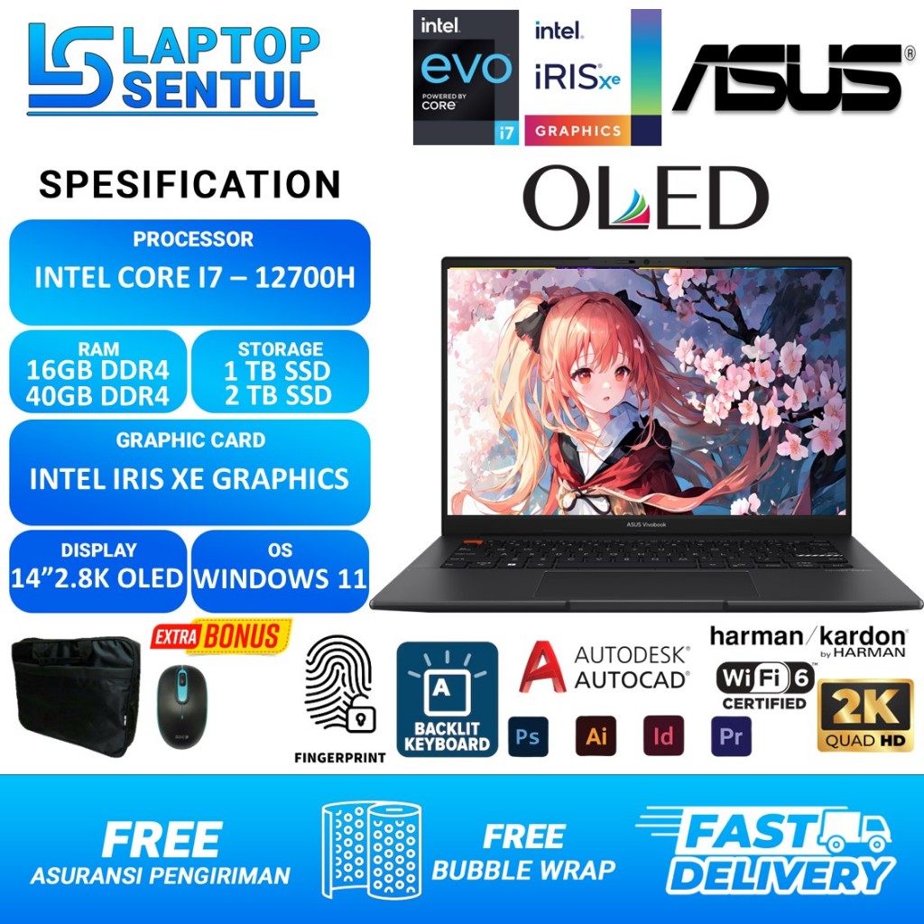 Jual Laptop Asus Vivobook S14 K3402ZA Intel Evo Core i7 12700H Ram 40GB ...