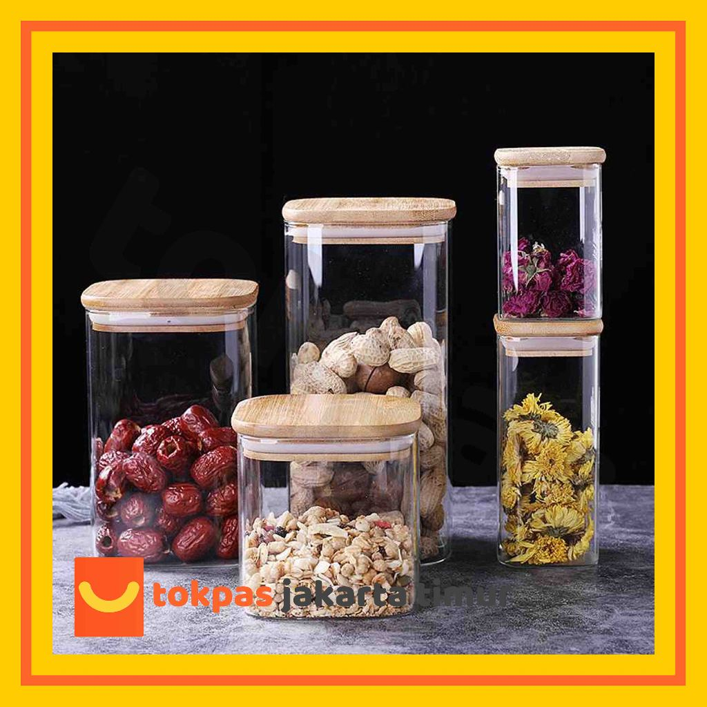 Jual Toples Lebaran Toples Kaca Persegi Polos Tutup Kayu Mini Kedap ...