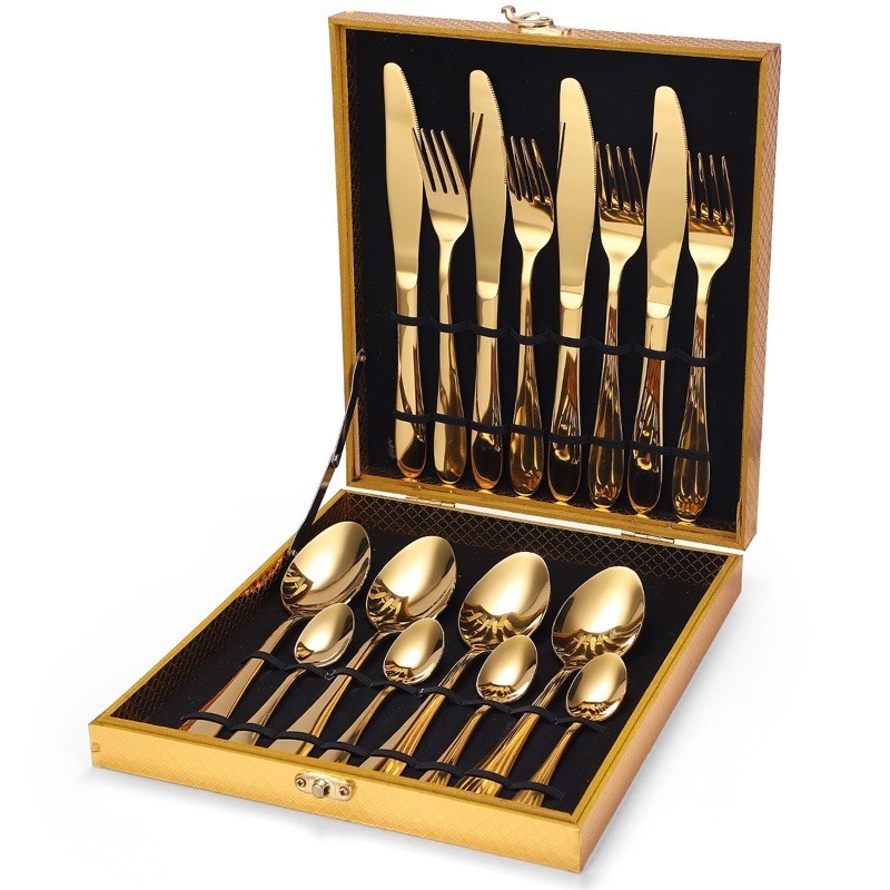 Jual Cutlery Set 16 Pcs Box Gold / Set Peralatan Makan | Shopee Indonesia