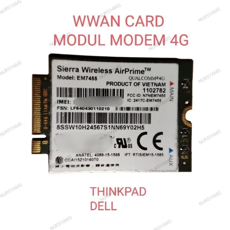 Jual Modul Modem EM7455 Wwan Card Lenovo Thinkpad Dell Latitude c J1W4 ...