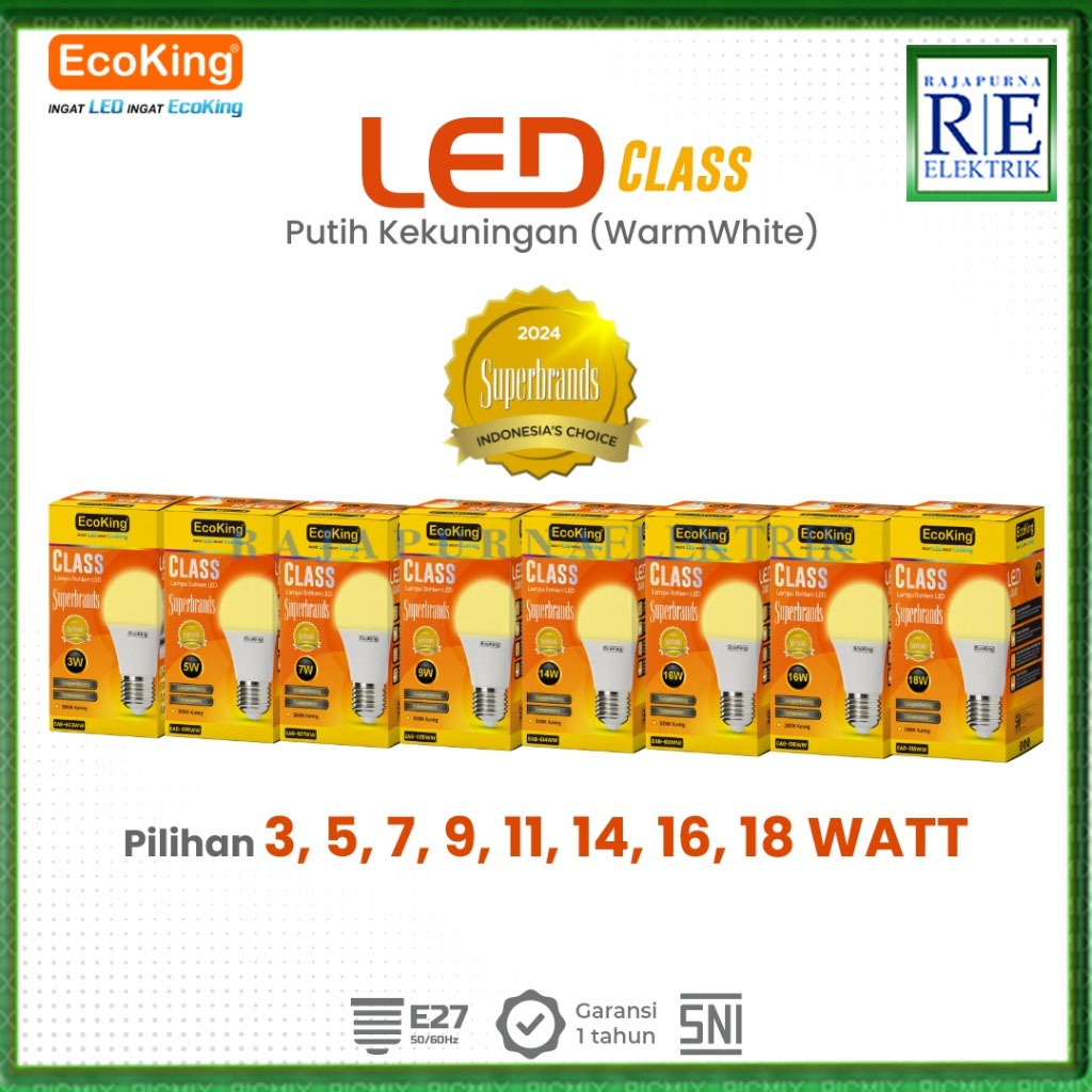 Jual LAMPU LED ECOKING KUNING WARM WHITE 3W 5W 7W 9W 11W 14W 16W 18W ...