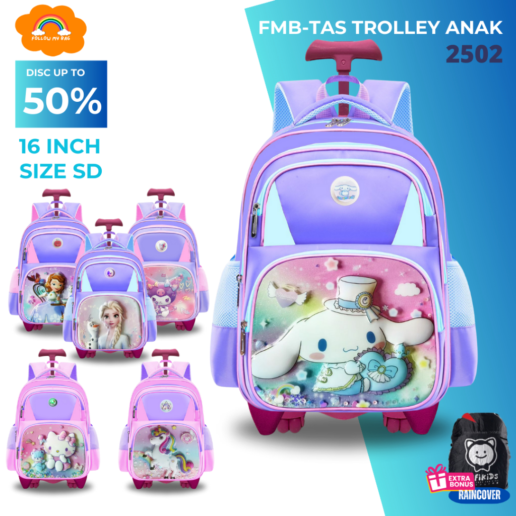 Jual Troli Koper Anak Perempuan SD High Quality Gambar Timbul 3D Karakter Kartun Kuromi Tas ...