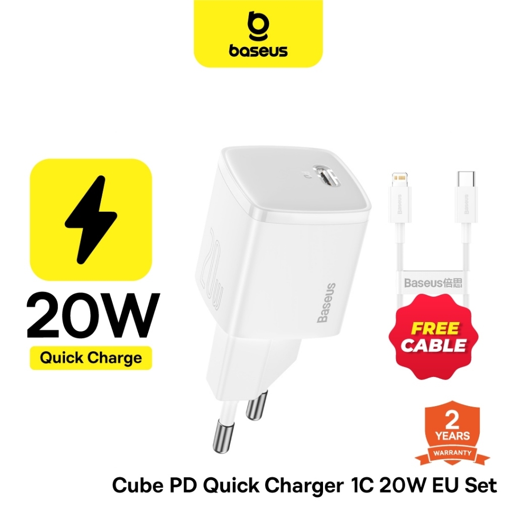 Jual BASEUS Kepala Charger Cube PD Quick Charger 20W Fast Charging Set ...