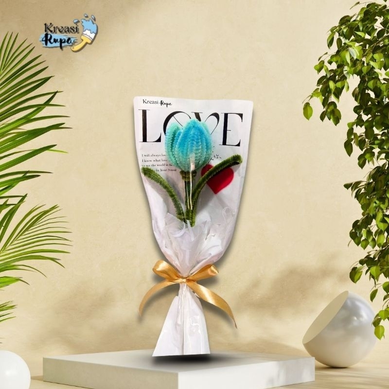 Jual single bouquet pipe cleaner flowers tulip gradasi bunga bulu tulip ...