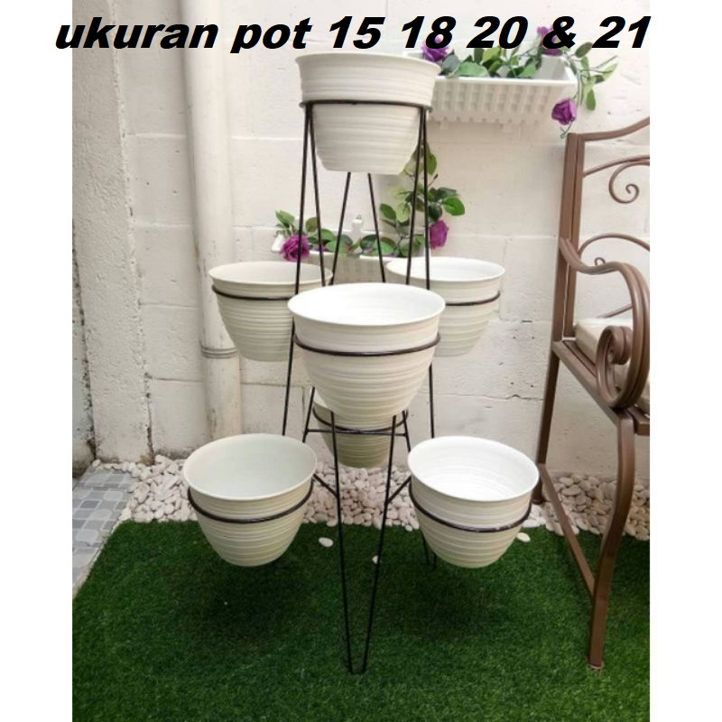 Jual POT BUNGA BESI/KERANGKA POT MENARA ISI 7 POT/STANDING POT MENARA ...