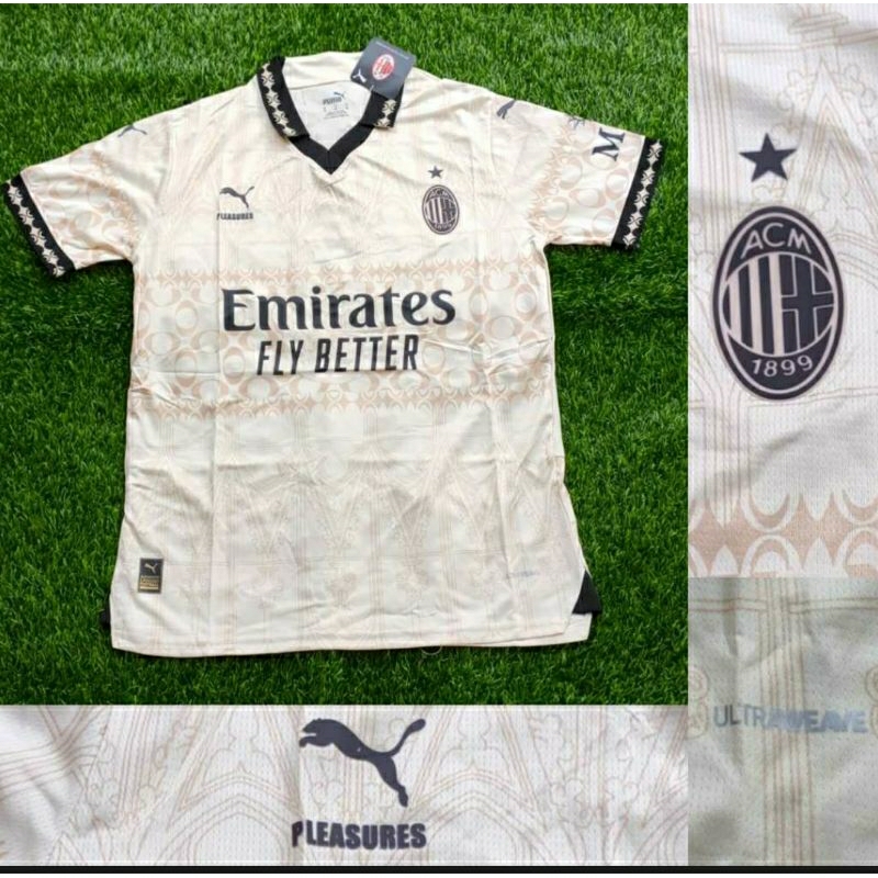 Jual ( VERSI FANS ) JERSEY BOLA MILAN CREAM 4TH 2023/2024 GRADE ORI ...