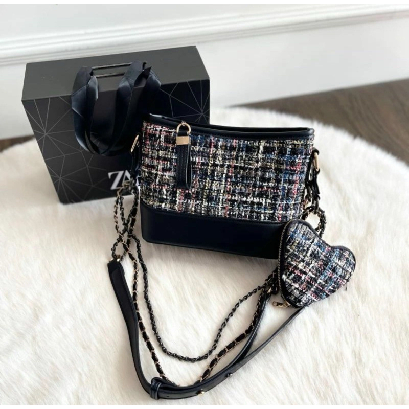 Jual Tweed Bag Tas Bahan Rajut ala Gabrielle Chanel Zara Tali Rantai ...