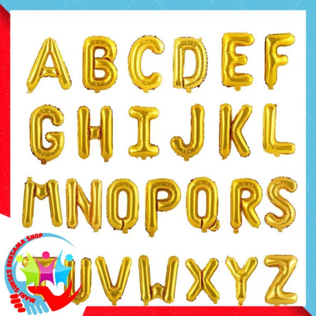 Jual MSBS Balon Foil Huruf Gold ±40cm Ballon Foil Abjad Alphabet Polos ...