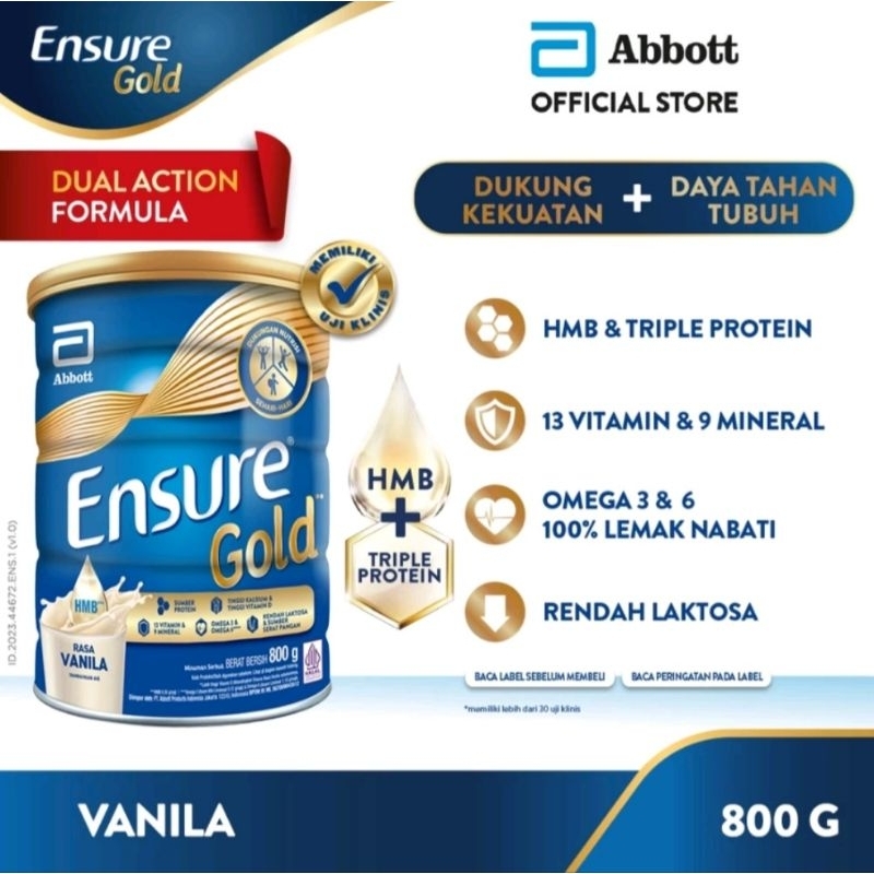 Jual New Ensure Gold HMB Formula 800gr Vanila Exp 2027 | Shopee Indonesia