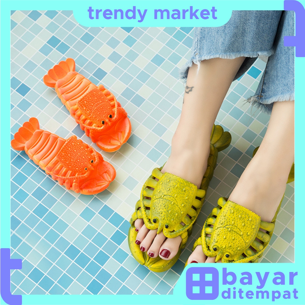 Jual Sandal Wanita Slop Motif Lobster Lucu Warna Lucu Sendal Rumah ...