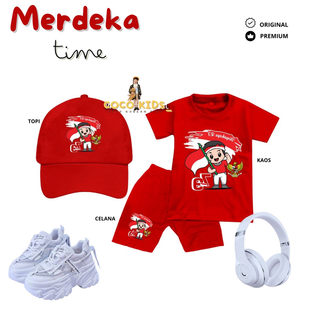 Jual Coco Kids_ 3in1 Setelan Kaos Anak + Celana + Topi Dirgahayu HUT RI ...
